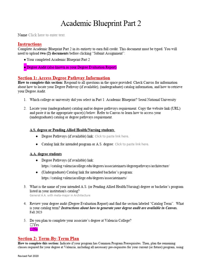 Academic Blueprint Part 2 RevFA20 | PDF | Course Credit | Bachelor's Degree