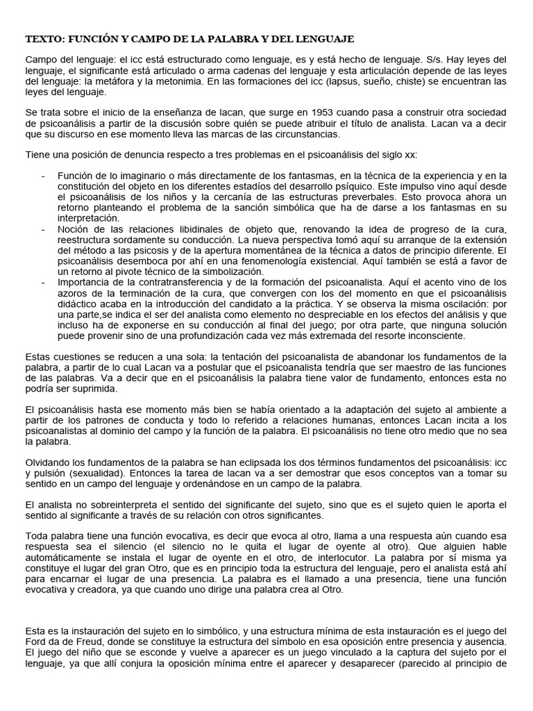 Texto - Función y Campo de La Palabra y Del Lenguaje | PDF ...