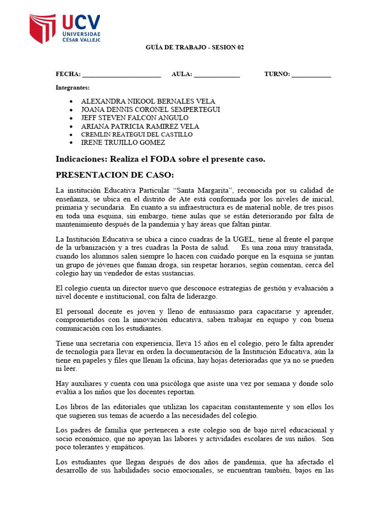 Ficha - FODA - Diagnostico de Una Institucion Educativa P.Escolar | PDF | Enseñando ...