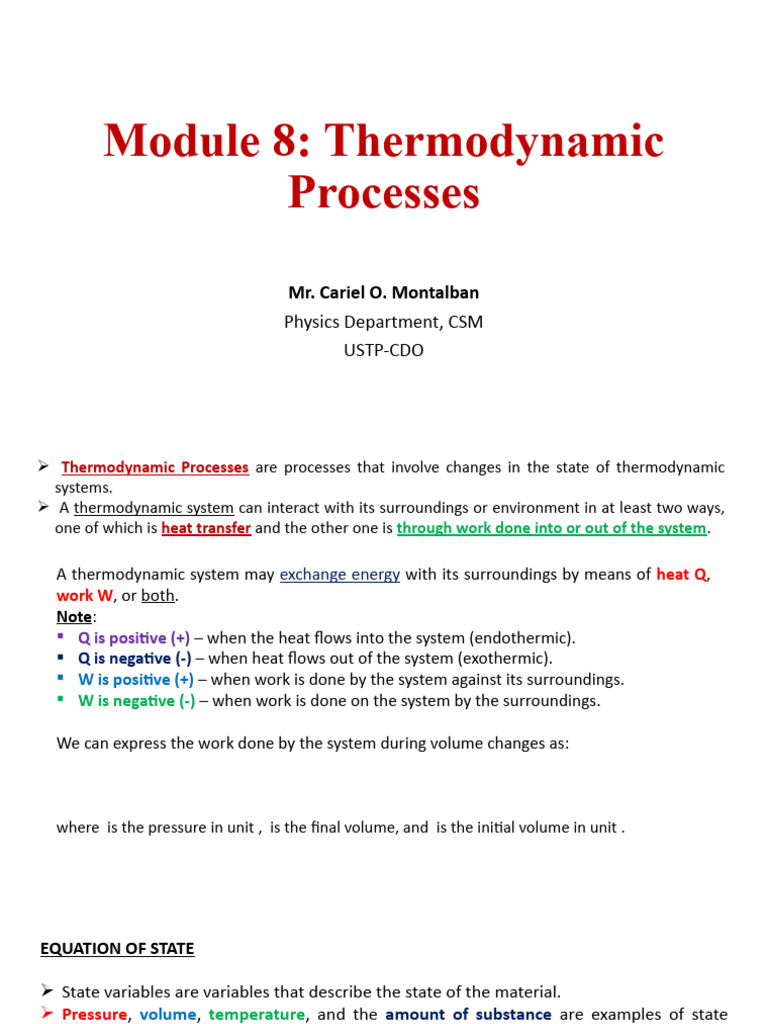 Module 8 Thermodynamic Processes | PDF