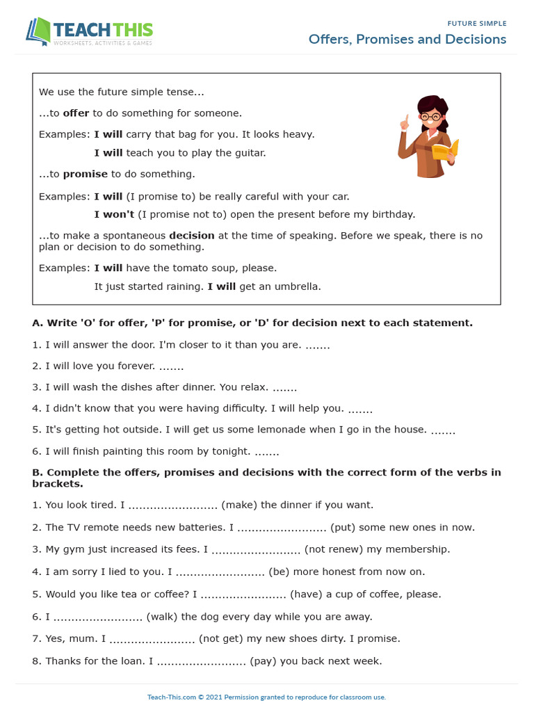 Offers Promises and Decisions Worksheet 2 3 | PDF | Linguistics