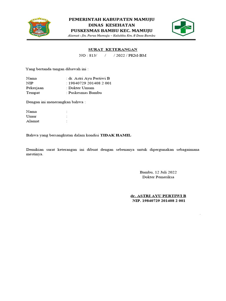 Surat Keterangan Tidak Hamil | PDF