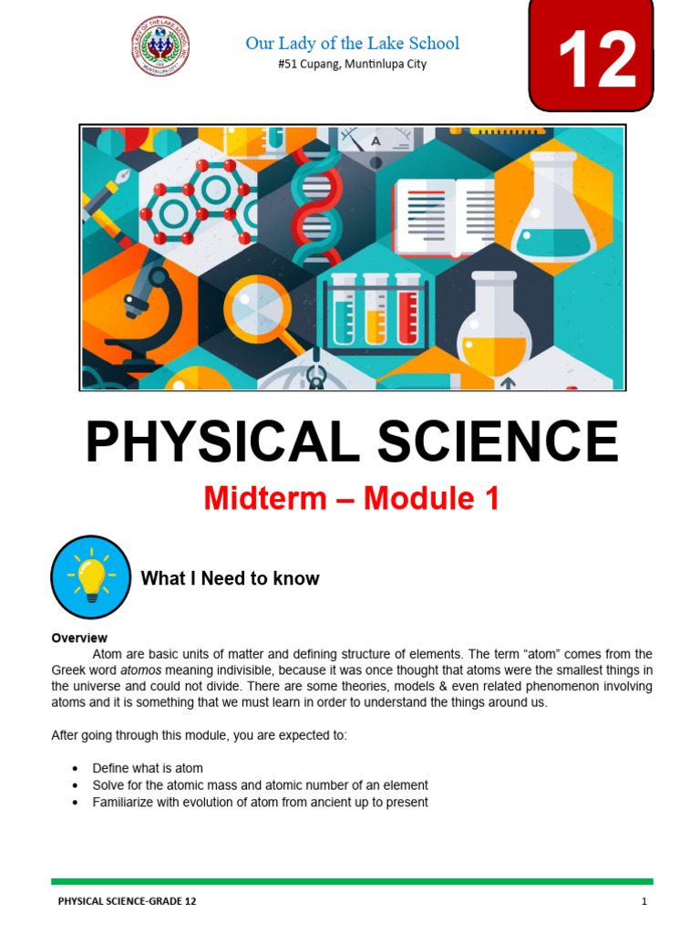 Grade 12-Physical Science-Midterm-Module 1 | PDF | Atoms | Atomic Nucleus