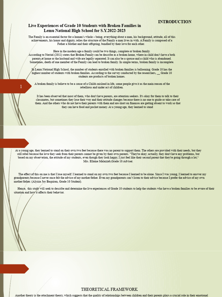 Grade 10 Students' Experiences of Broken Families | PDF | Wellness
