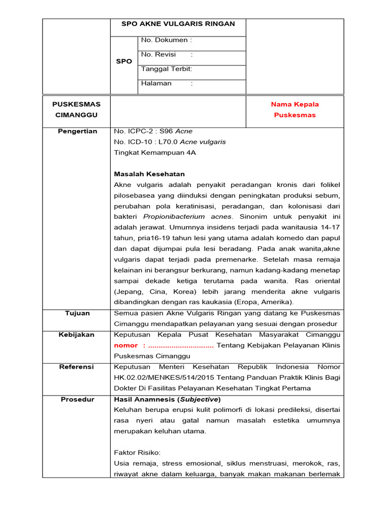 SOP Acne Vulgaris S | PDF