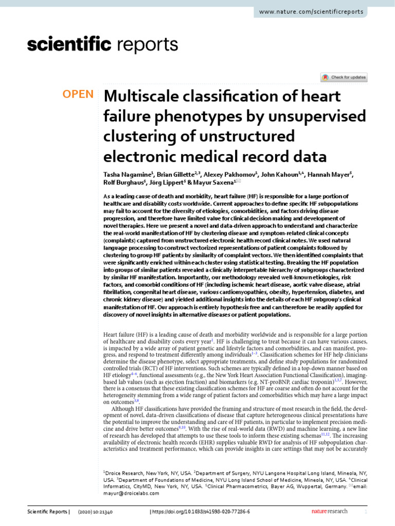 Multiscale Classification of Heart Failure Phenotypes by Unsupervised Clustering of Unstructured ...