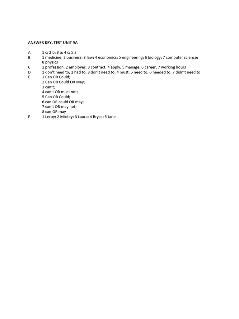 Evolve Level 3. Unit 9 Quiz A Answer Key | PDF