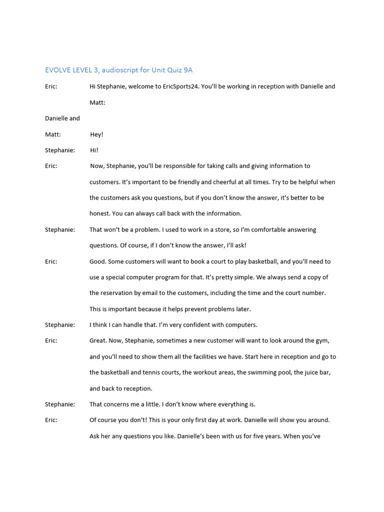 Evolve Level 3. Unit 9 Quiz A Audioscript | PDF