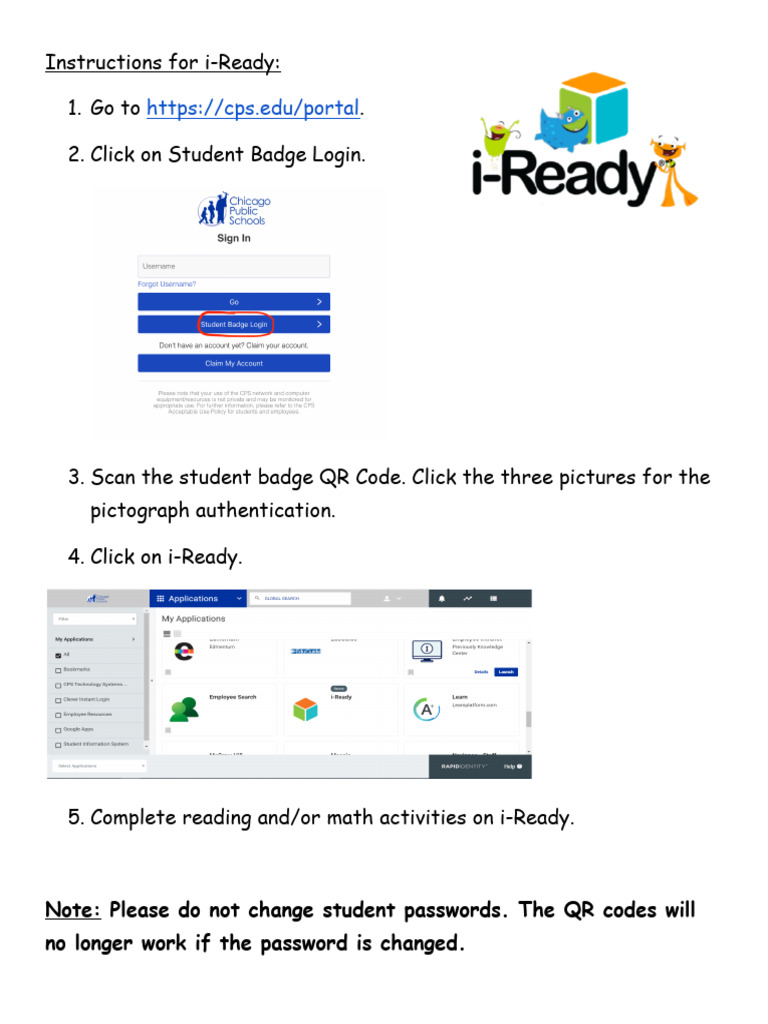 i-Ready Login Guide for Students | PDF