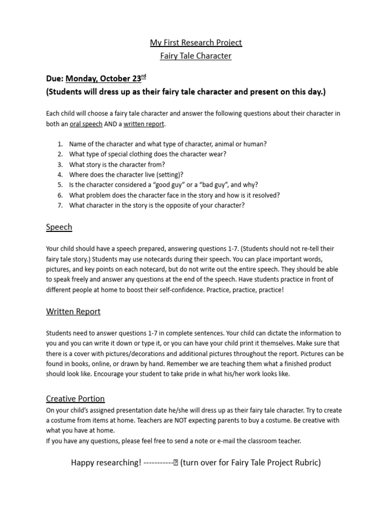 Fairy Tale Character Presentation Guide | PDF | Fairy Tales