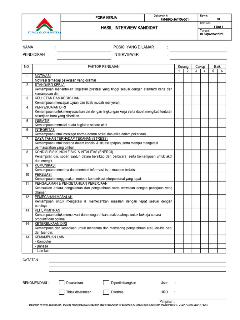 FM HRD Jatra 002 - Form Hasil Interview | PDF