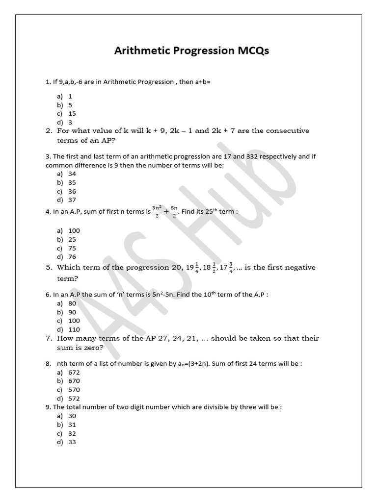 5.arithmetic Progression Top 25 Questions Done | PDF