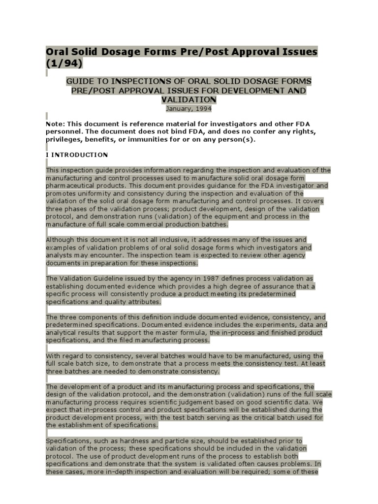 Oral Solid Dosage Forms Validation Guide | PDF | Tablet (Pharmacy ...