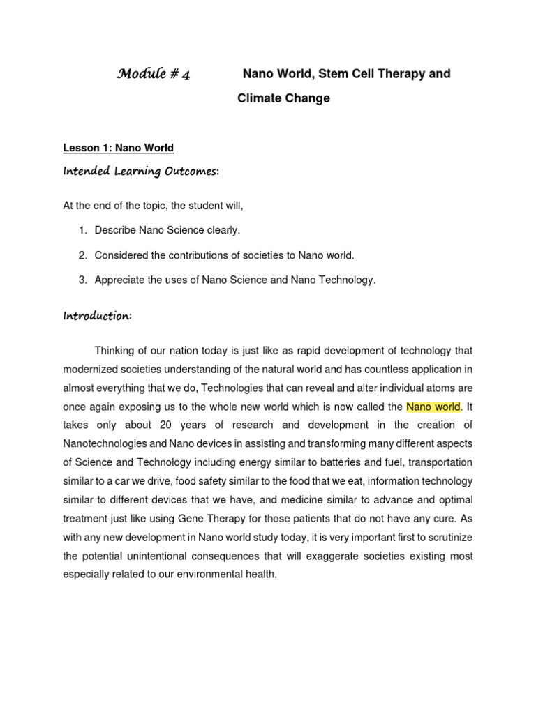 Module-4 - STS Nanogenecimatechange | PDF | Climate Change | Nanotechnology