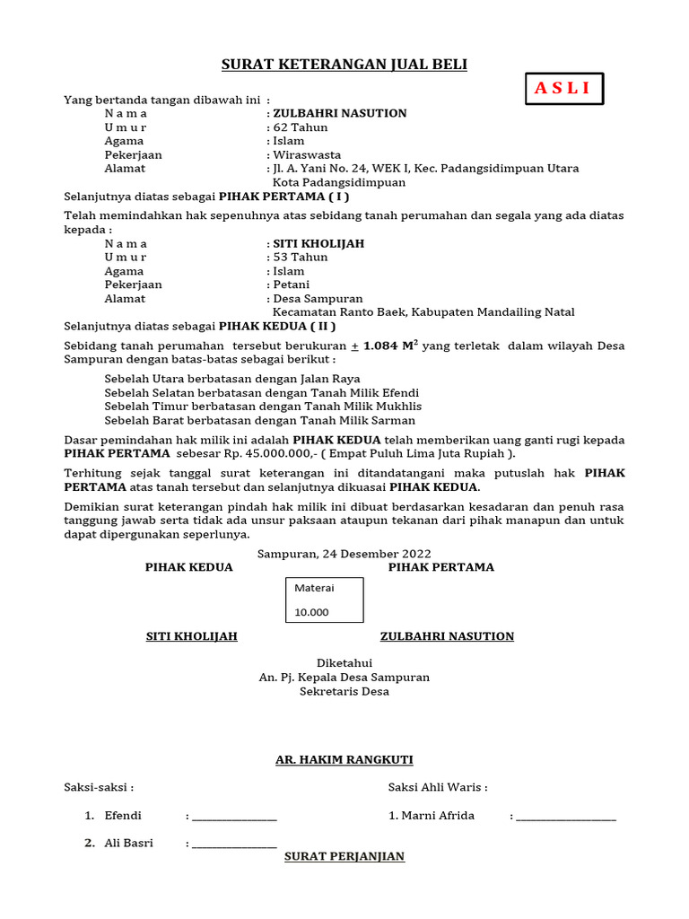 Surat Keterangan Jual Beli | PDF