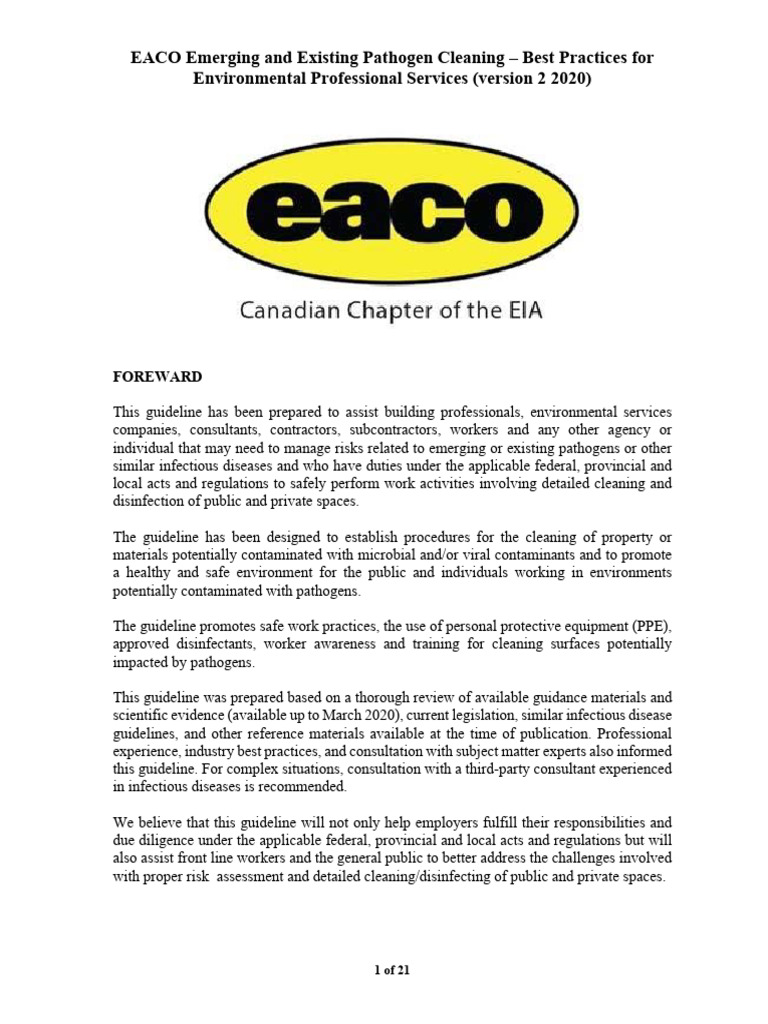 EACO Emerging and Existing Pathogen Cleaning Best Practices For Environmental Professional ...