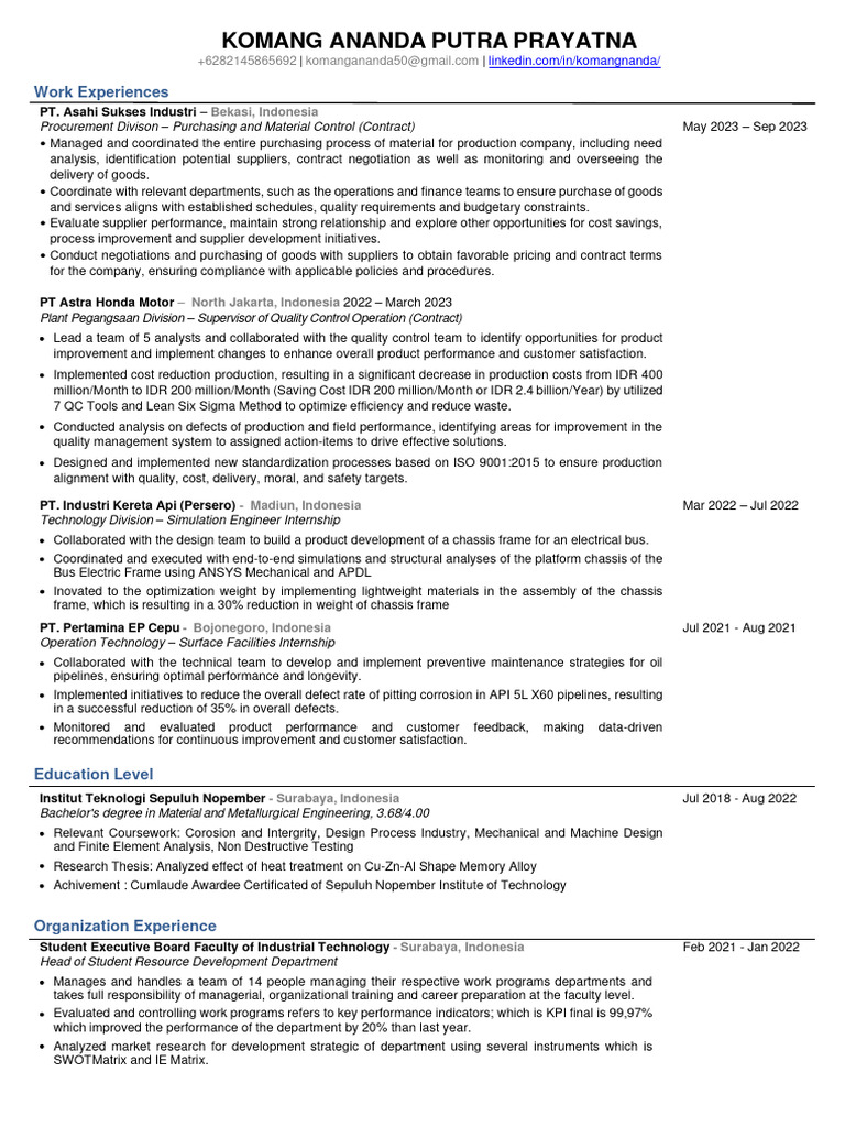 Resume - Komang Ananda Putra Prayatna | PDF