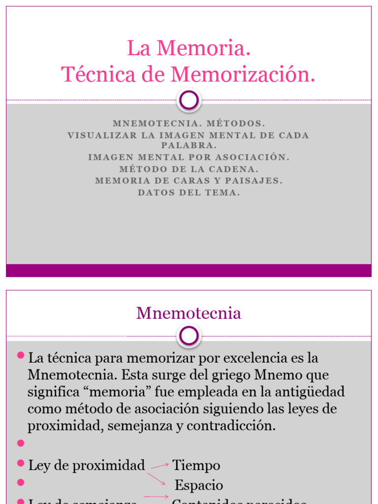 Tecnicas y Metodos de Memorizacion | PDF | Memoria | Mnemotécnico
