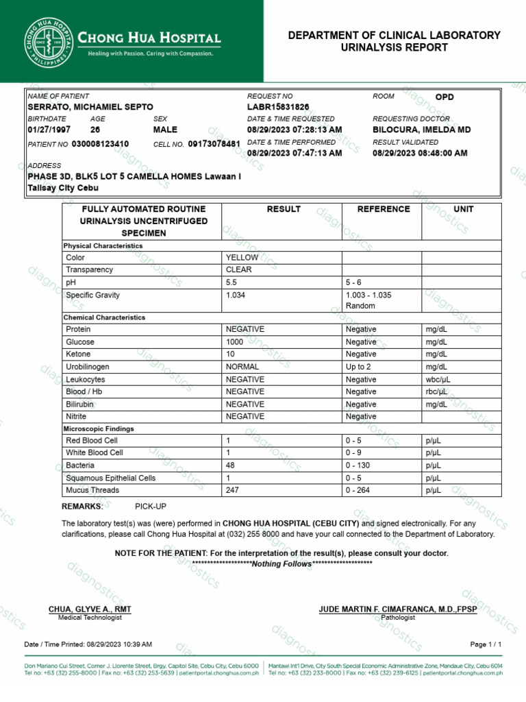 Urinalysis Report for Patient | PDF | Clinical Medicine | Medical ...