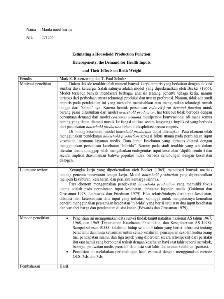 Resume Estimating A Household Production Function: Heterogeneity, The ...
