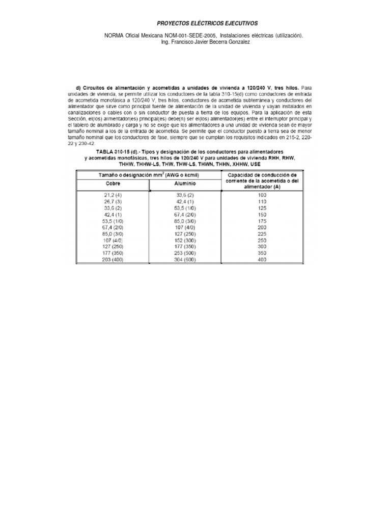 Tablas de La Nom 001-Sede-2005 Instalaciones Electricas Utilizacion | PDF