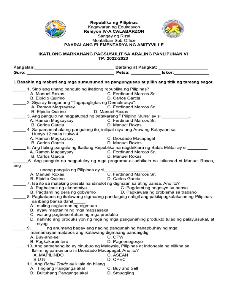 3RD Quarter Ap Exam | PDF