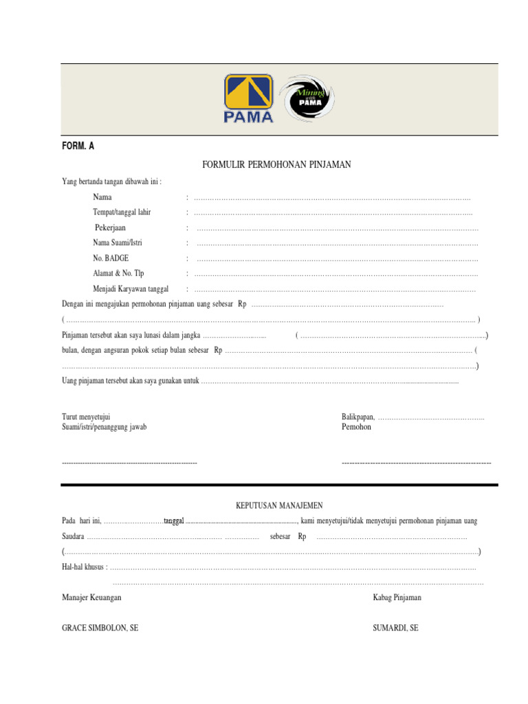 Formulir Pinjaman | PDF | Karier & Perkembangan | Pengelolaan Keuangan ...