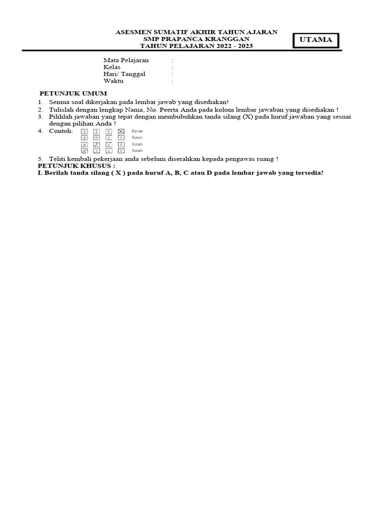 Kop Asesmen Sumatif Akhir Tahun - KLS 7 Dan 8 TH 2023 | PDF