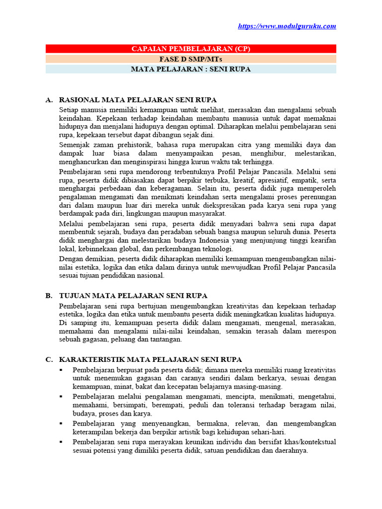 Capaian Pembelajaran (CP) Fase D Seni Rupa | PDF Capaian Pembelajaran (CP) Fase D Seni Rupa | PDF