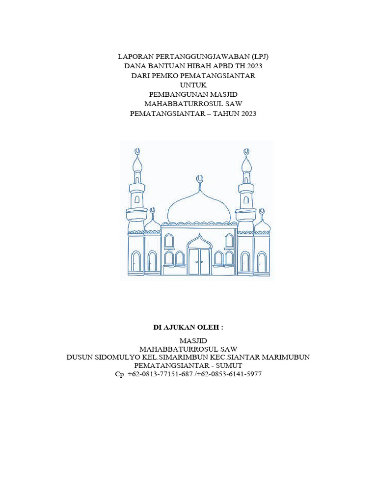 Laporan Pertanggungjawaban Masjid Pemko 2023 | PDF