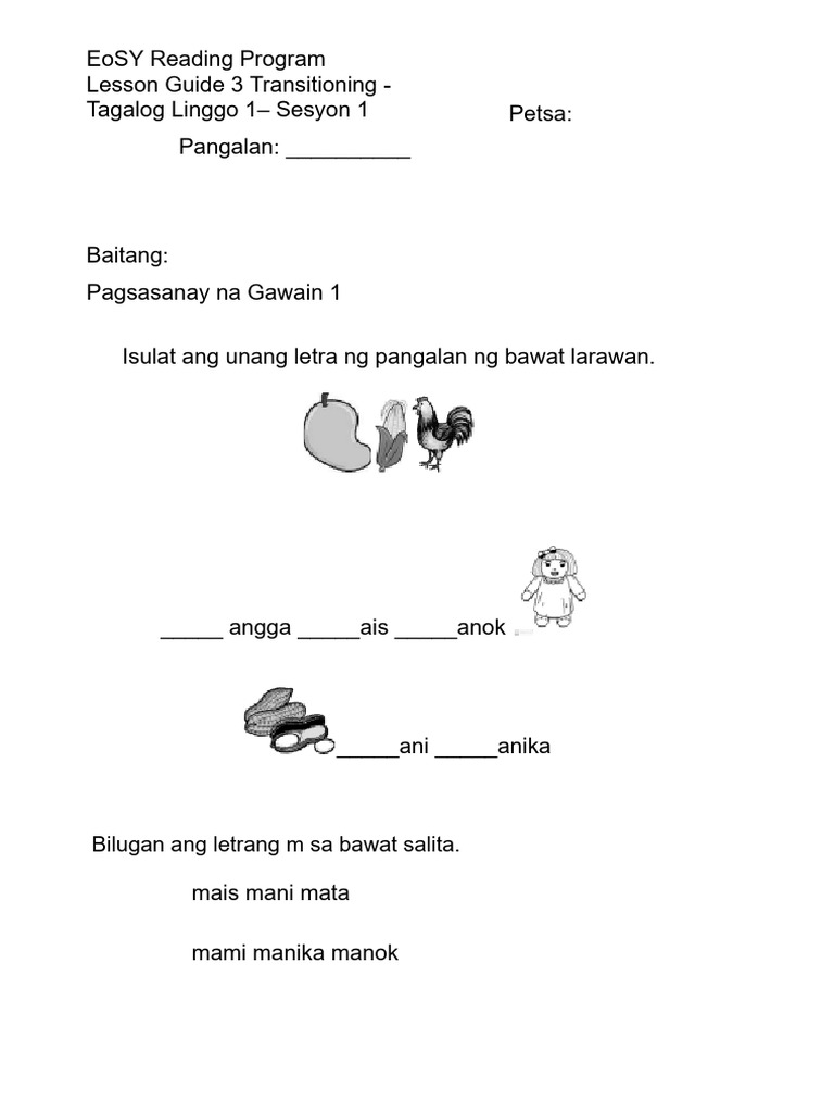 Tagalog TRANSITIONING Wk1S1 | PDF