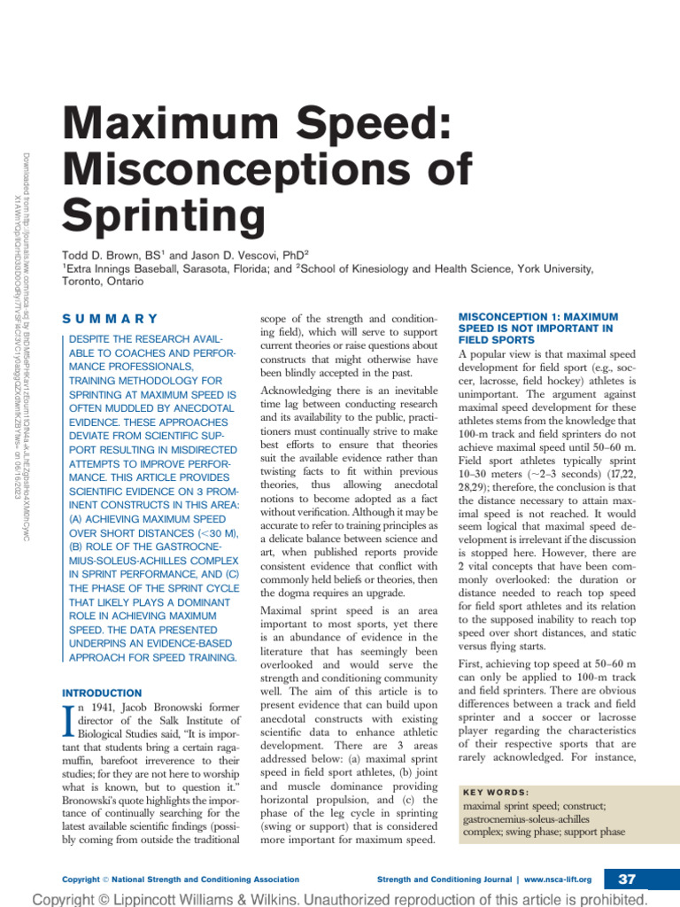 Maximum Speed Misconceptions of Sprinting.7 | PDF