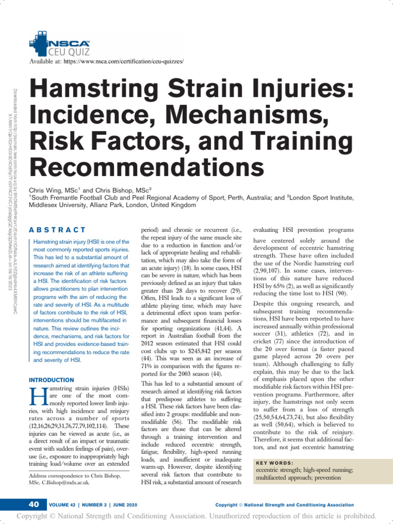 Hamstring Strain Injuries Incidence, Mechanisms,.5 | PDF