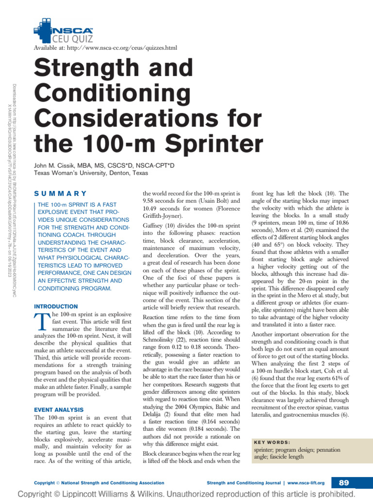 Strength and Conditioning Considerations For The.12-1 | PDF