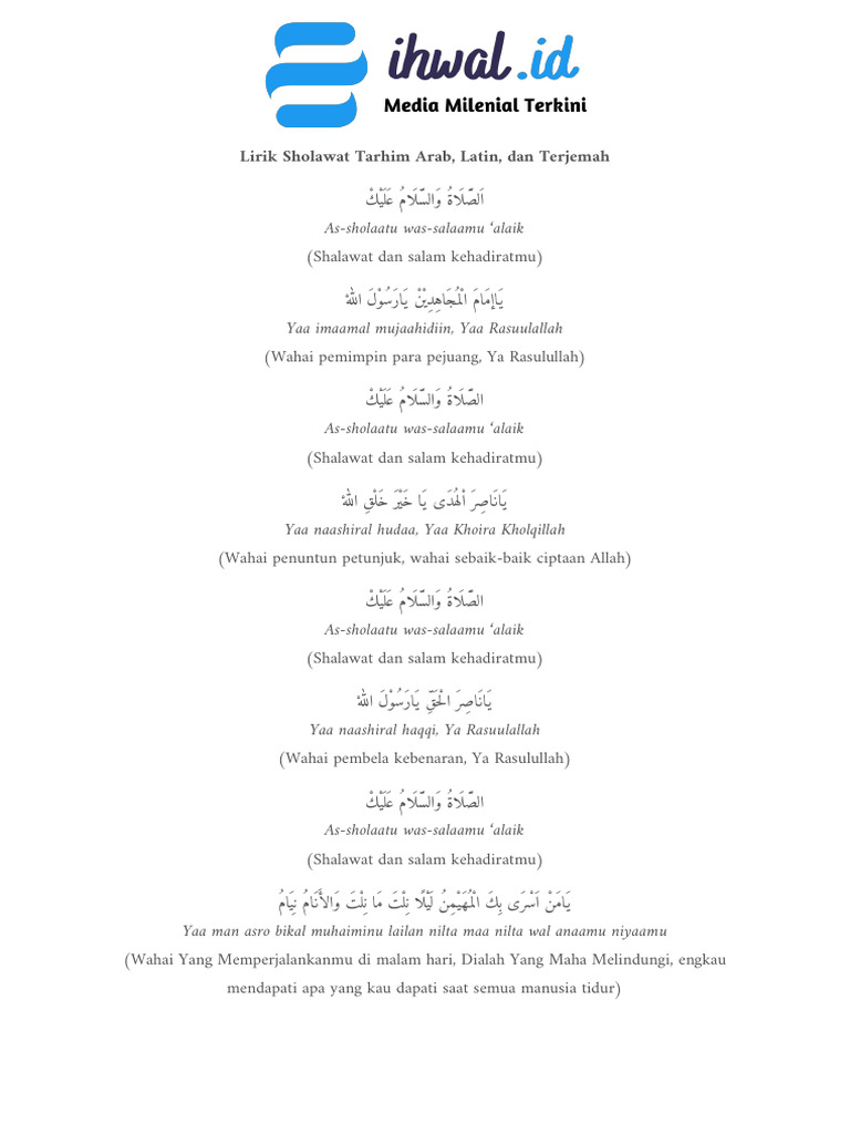 Lirik Sholawat Tarhim Arab Latin Dan Terjemahan | PDF | Agama ...