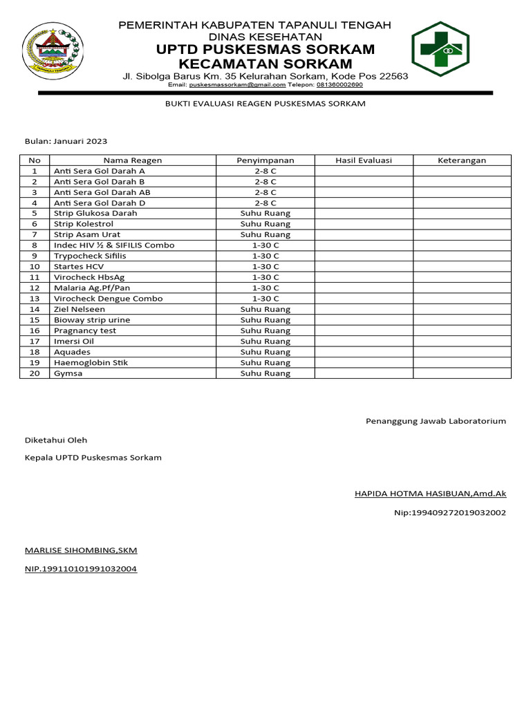 Evaluasi Reagen Puskesmas Sorkam | PDF
