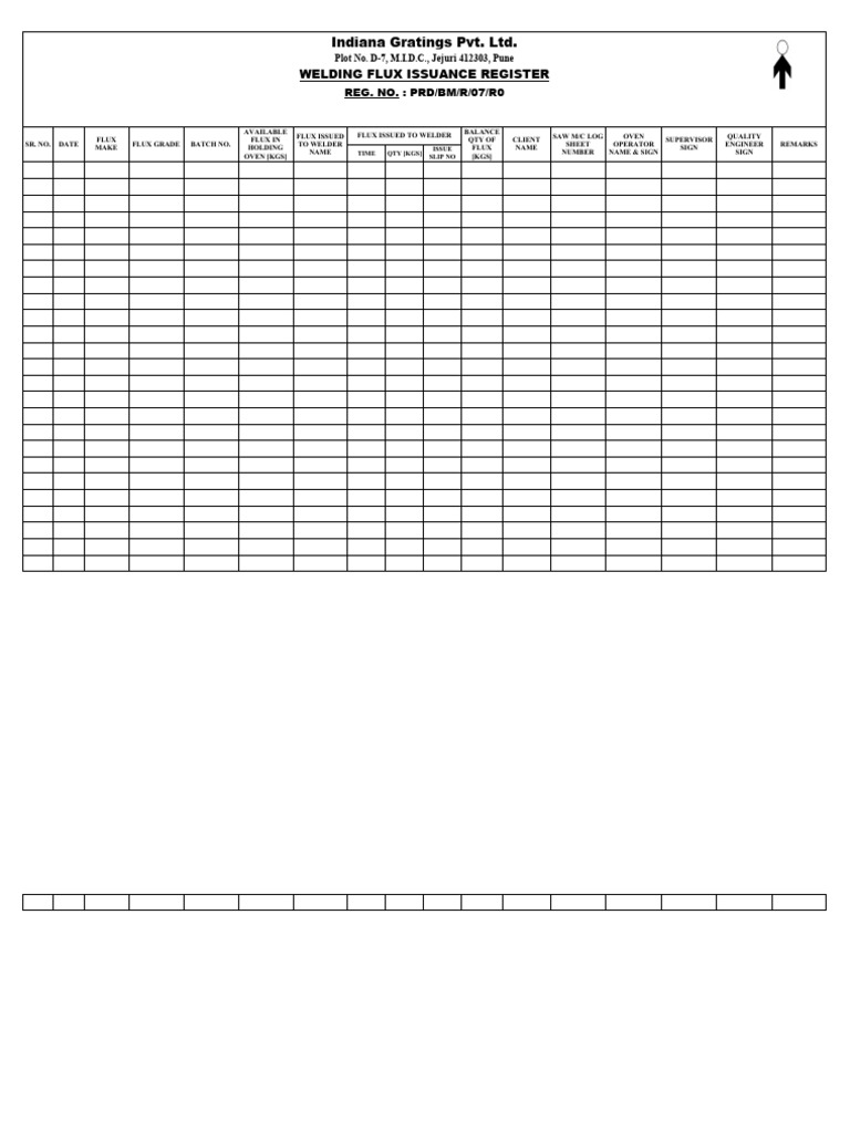 Welding Flux Issuance & Baking Register | PDF