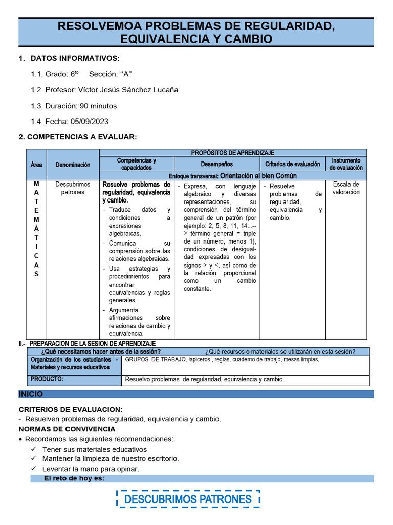 Problemas de Regularidad y Cambio | PDF | Evaluación | Cognición