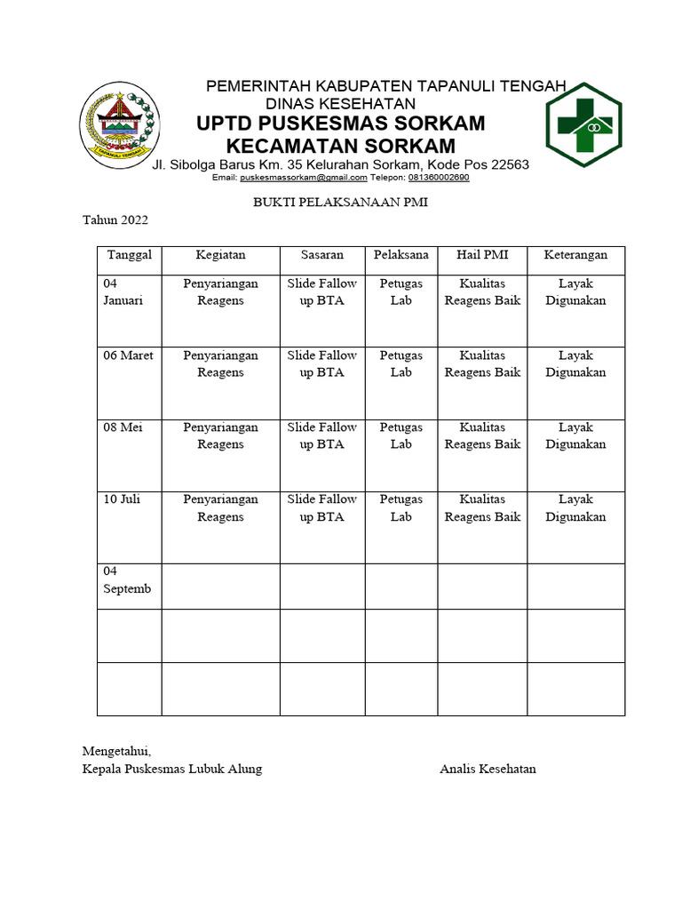 Bukti Pelaksanaan Pmi | PDF