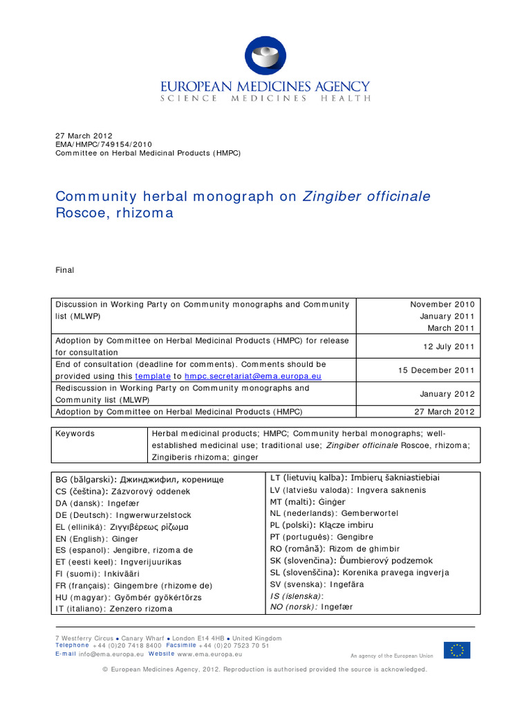 Community Herbal Monograph: Ginger | PDF