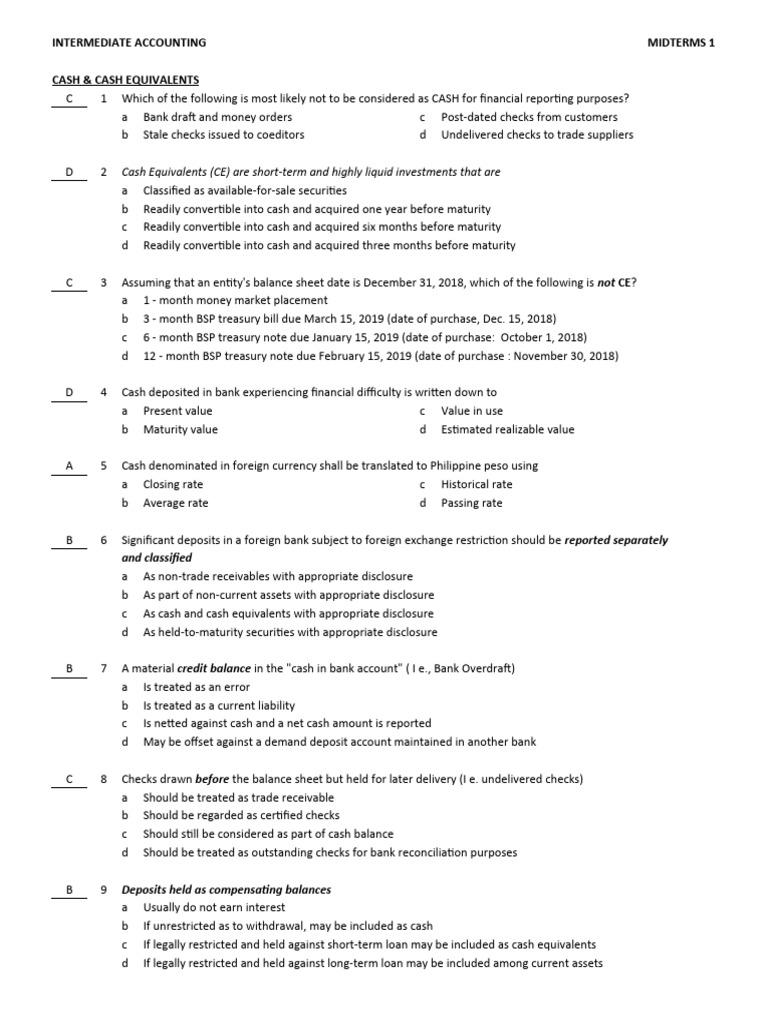 Inter Acctg Midterms 1 | PDF | Deposit Account | Banks