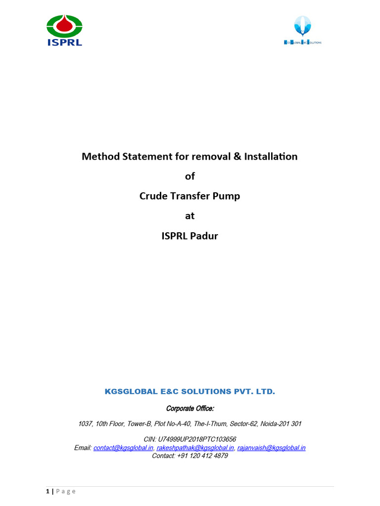 Method Statement - Removal & Installation of CTP - 1 | PDF | Pipe ...