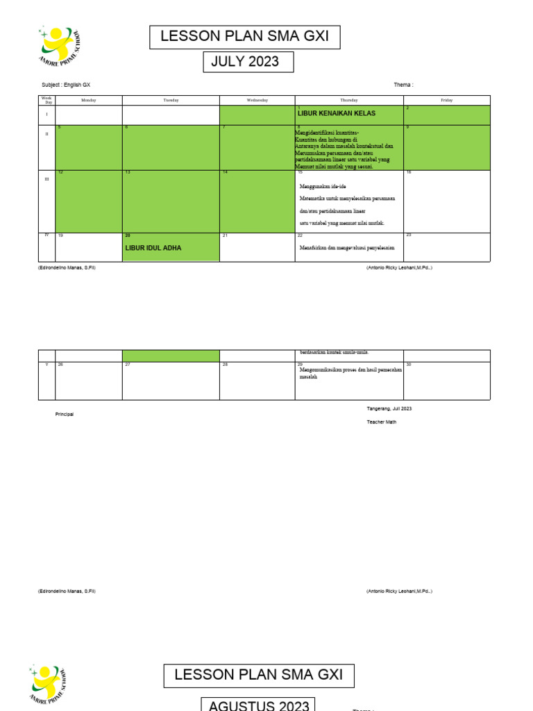 Lesson Plan Matematika GX | PDF