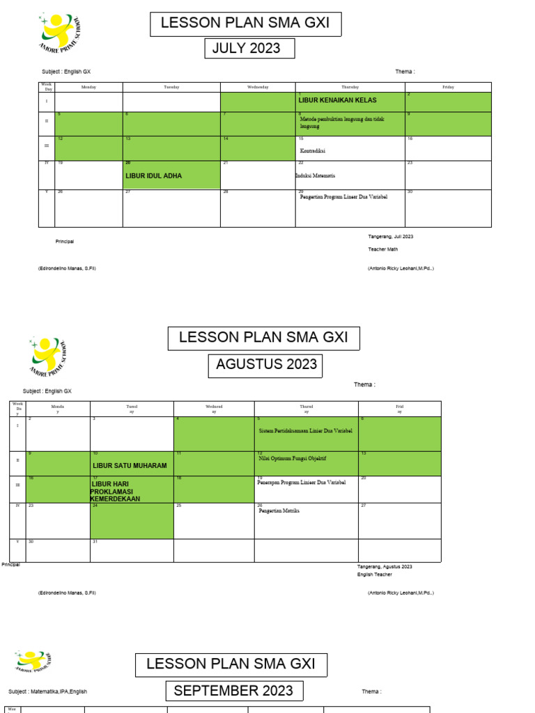 Lesson Plan Matematika GXI | PDF