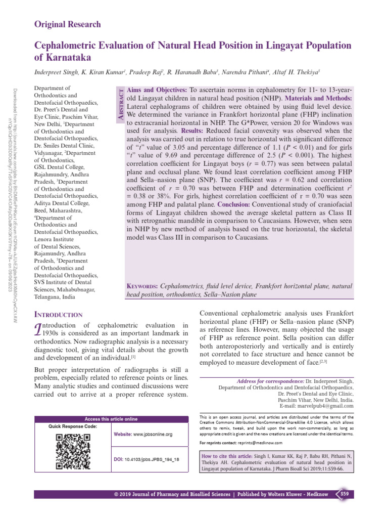 Cephalometric Evaluation of Natural Head Position.9 | PDF