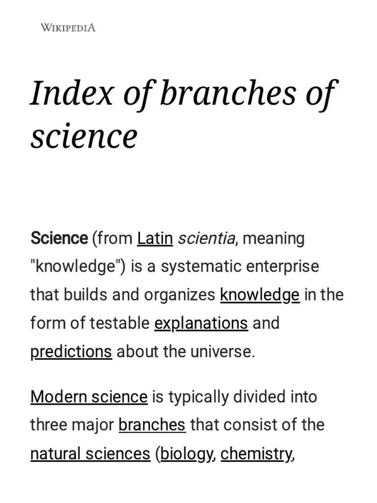 Index of Branches of Science - Wikipedia | PDF | Science
