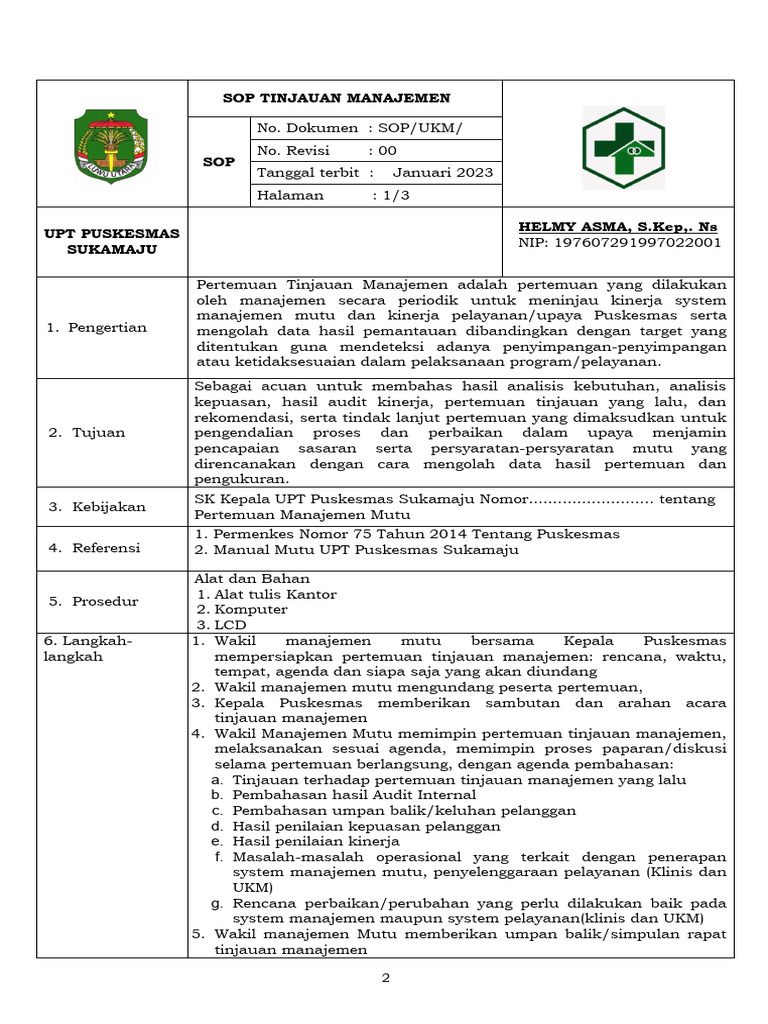 1612 Sop Tinjauan Manajemen Tahun 2023 | PDF | Karier & Perkembangan