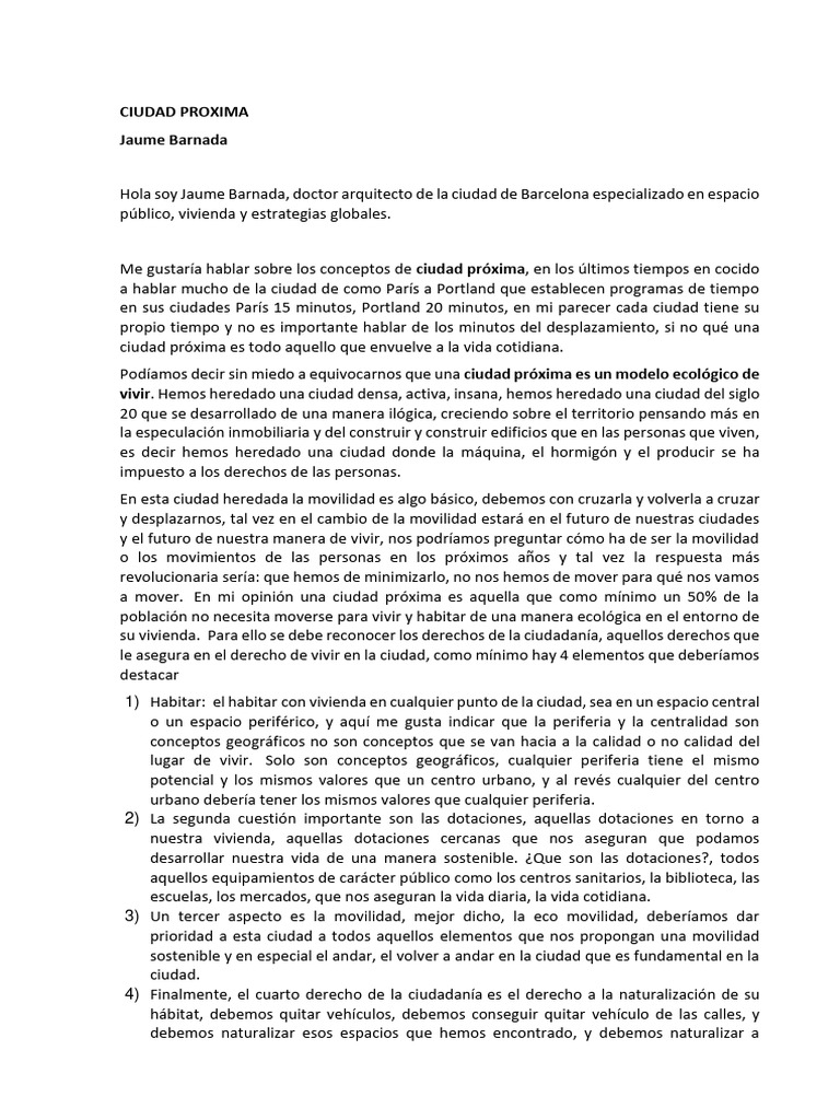 Jaume Barnada -Ciudad próxima un modelo ecológico urbano | PDF