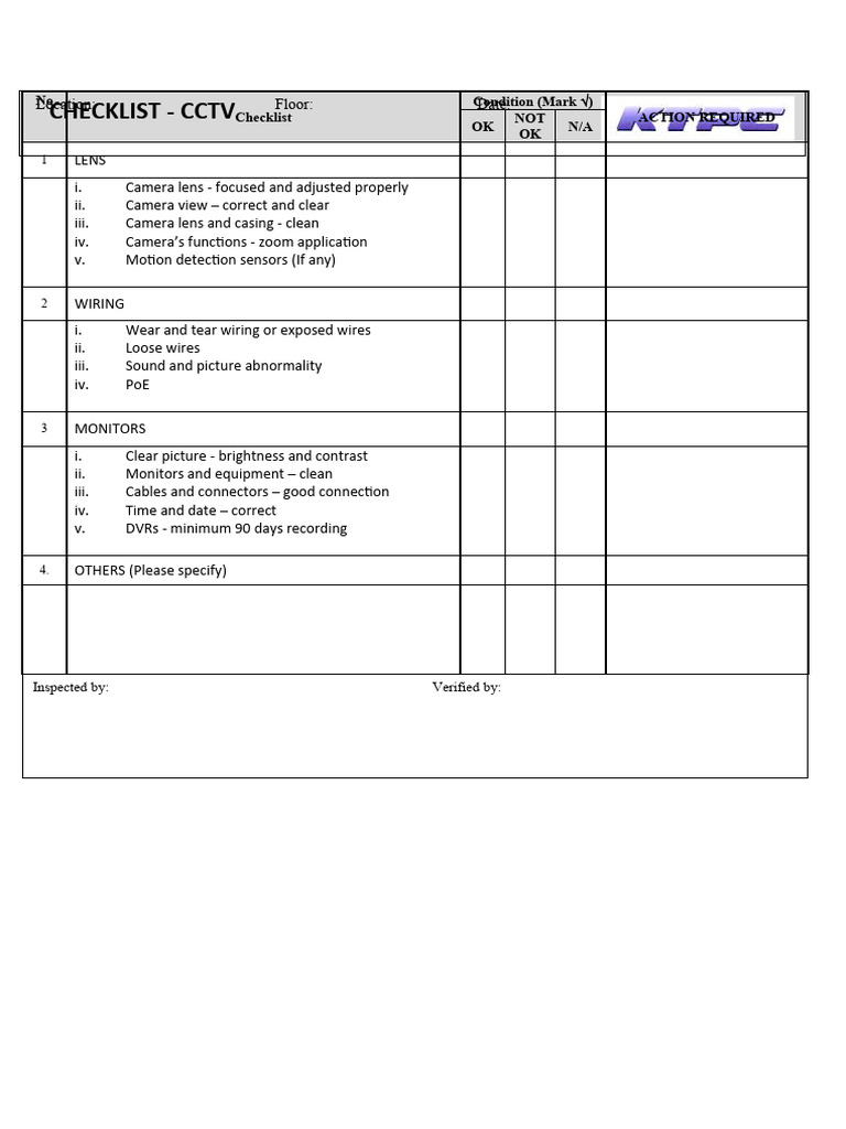 Maintenenace checklist - CCTV | PDF