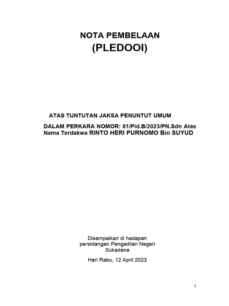 Pledoi Rinto Hari Purnomo | PDF